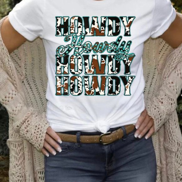 Tops | Cow Print Shirt How Print Howdy Tee Western Style Howdy Shirt ...